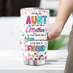 JENOIS Auntie, Aunt Gifts, Tumbler 20 Oz With Lid And Straw, Best Aunt Like Mother