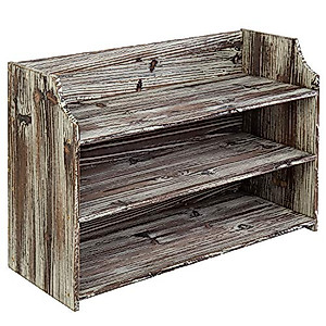 MyGift 3 Tier Rustic Torched Wood Wall Mounted/Freestanding Entryway Shoe Rack Storage Shelves, Closet Organizer Shelf
