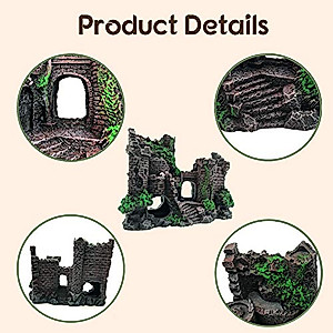 PINVNBY Resin Classical Castle Reptile Habitat Decorations Lizard Hideouts Cave Terrarium Realistic Details Ornament Aquarium Accessories for Chameleon,Snake,Gecko and Hermit Crabs