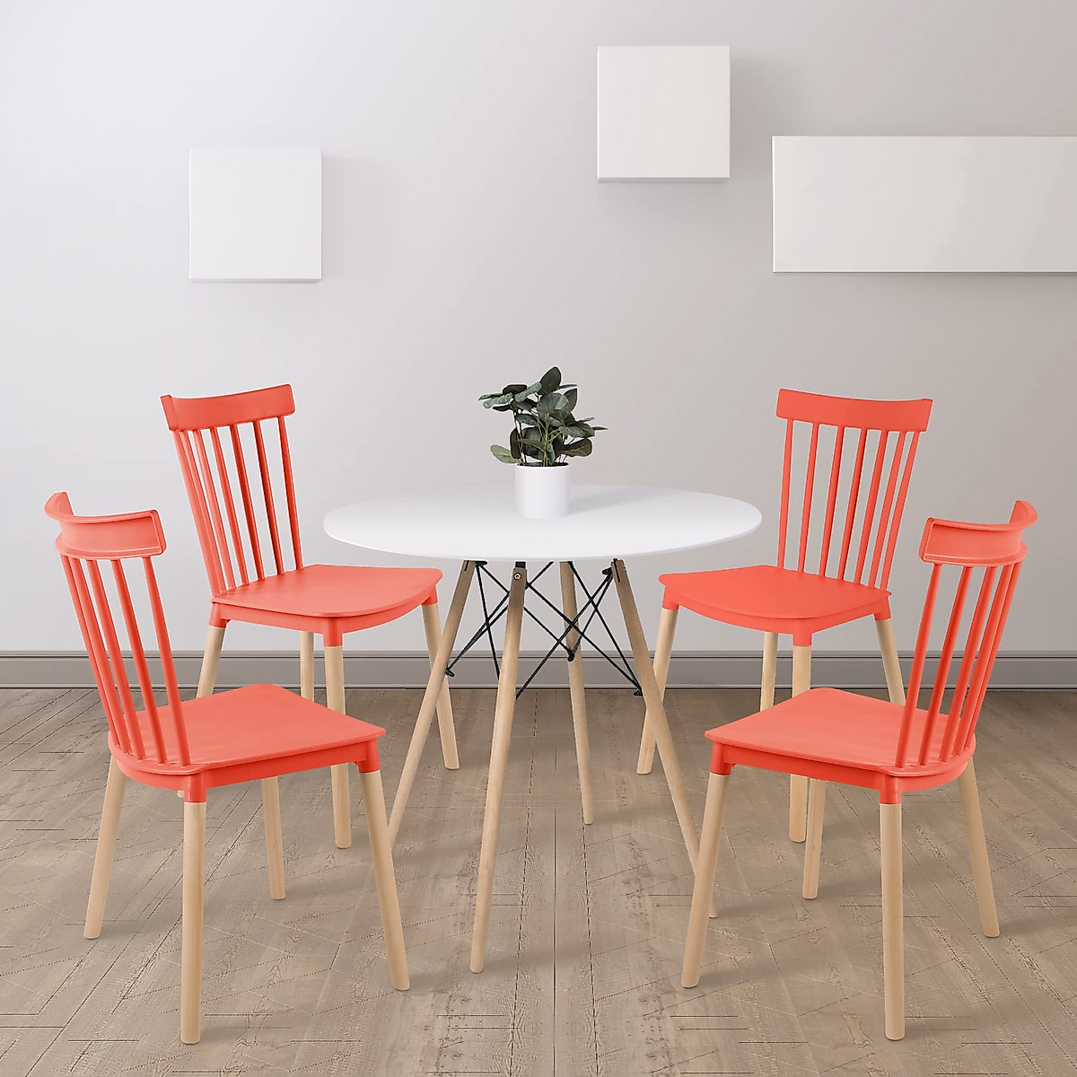 Simpol Home DSW Armless Modern Plastic Dining Chairs with Wood Legs for Living, Bedroom, Kitchen, Dining,Lounge Waiting Room, Restaurants, Cafes