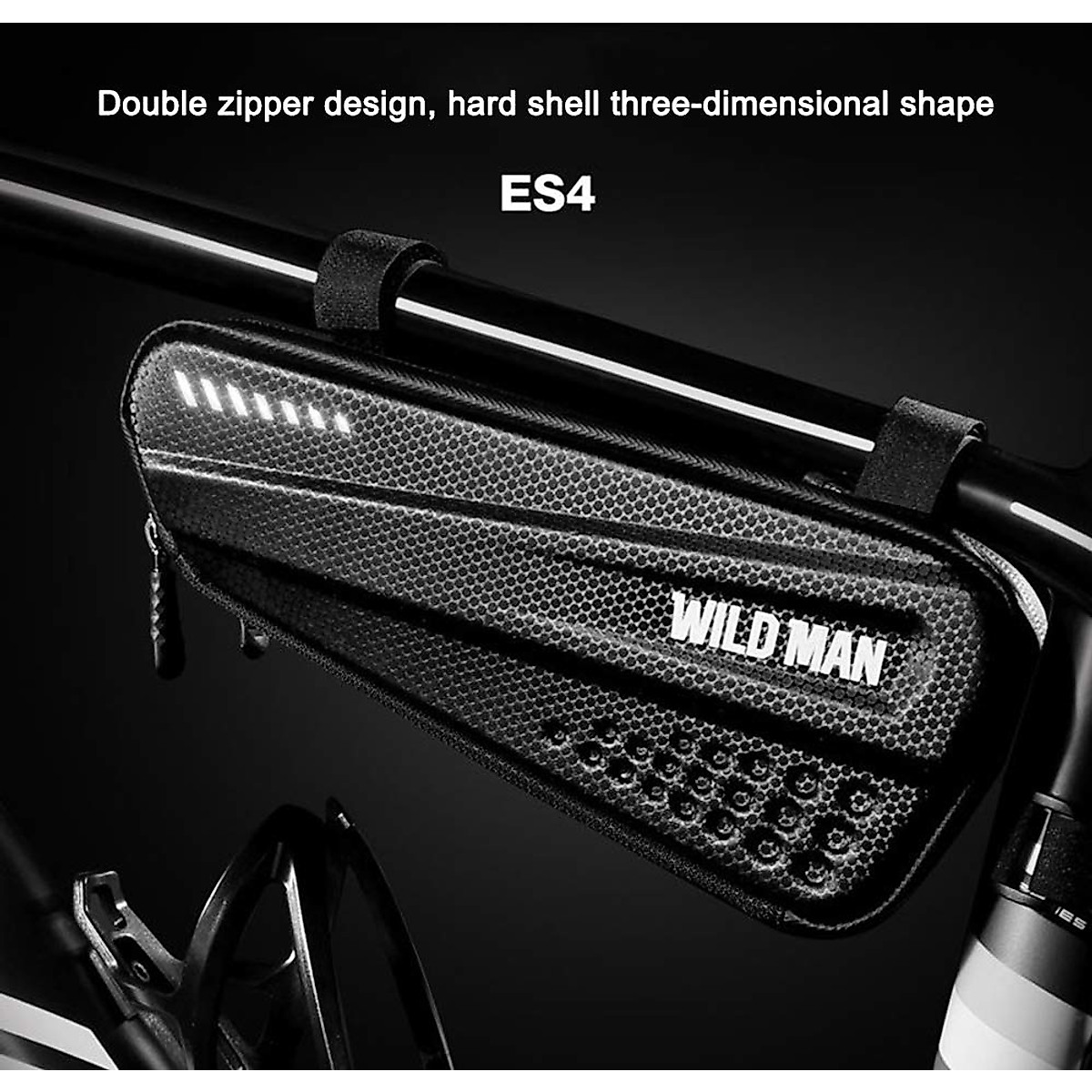 WILD MAN 1.2L Rainproof Hard Shell Bike Saddle Bag for Bicycle Triangle Frame Under Seat for Road Mountain Cycling (Black,ES4)