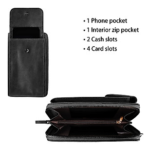 Youjaree Women Cell Phone Purse Wallet Small Crossbody Bag Leather Shoulder Bag with Card Slot (Black)