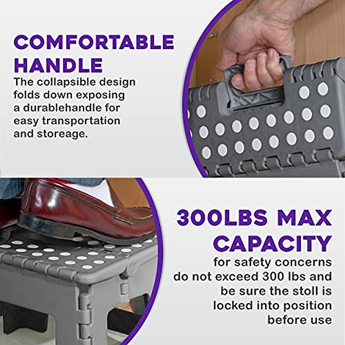 Totally Living 9" Inch Folding Step Stool | Lightweight Anti-Skid & Non-Slip Design | Collapsible Stepping Stool | 300 lb Capacity | Grey/White