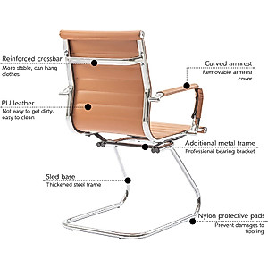 Guyou Office Reception Guest Chairs Set of 6 Mid Back PU Leather Metal Leg Sled Base Conference Reception Room Chairs with Arms (Sandy Brown, 6 PCS)