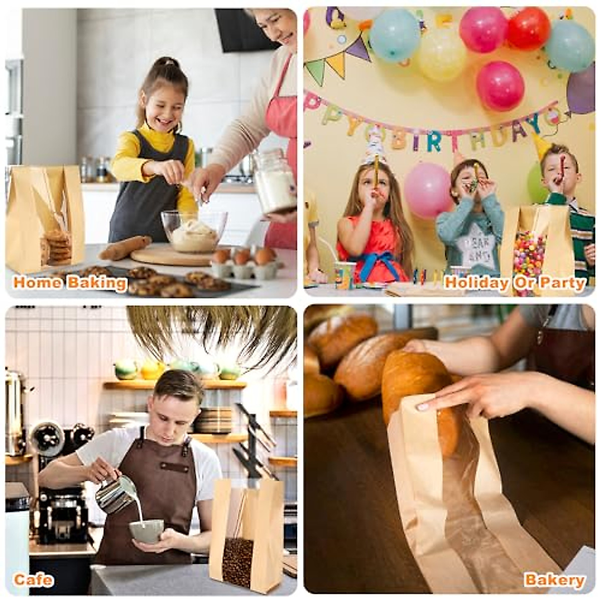 ROLYTA 50 Pack Bread Bags for Homemade Bread,Large Kraft Paper Loaf Bag with Window and Label Seal Stickers,13.8x8.3x3.94 Inch Large Kraft Paper Bakery Bag for Baked Toast Food Packing Storage