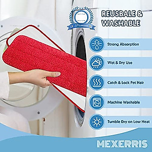 Microfiber Spray Mop Pads Replacement Compatible with Swiffer PowerMop - MEXERRIS Floor Cleaning Mops Heads Replacement Washable Flat Mop Refills Fit for All Spray Mops & Reveal Mop, 7 Pack/Set Red