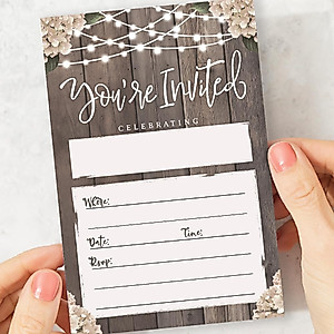 Bridal Shower Rustic Party Invitations - 20 Invites With Envelopes - Wood With String Lights Design - Wedding Reception, Engagement Party, Rehearsal Dinner Party, Milestone Birthday or Housewarming