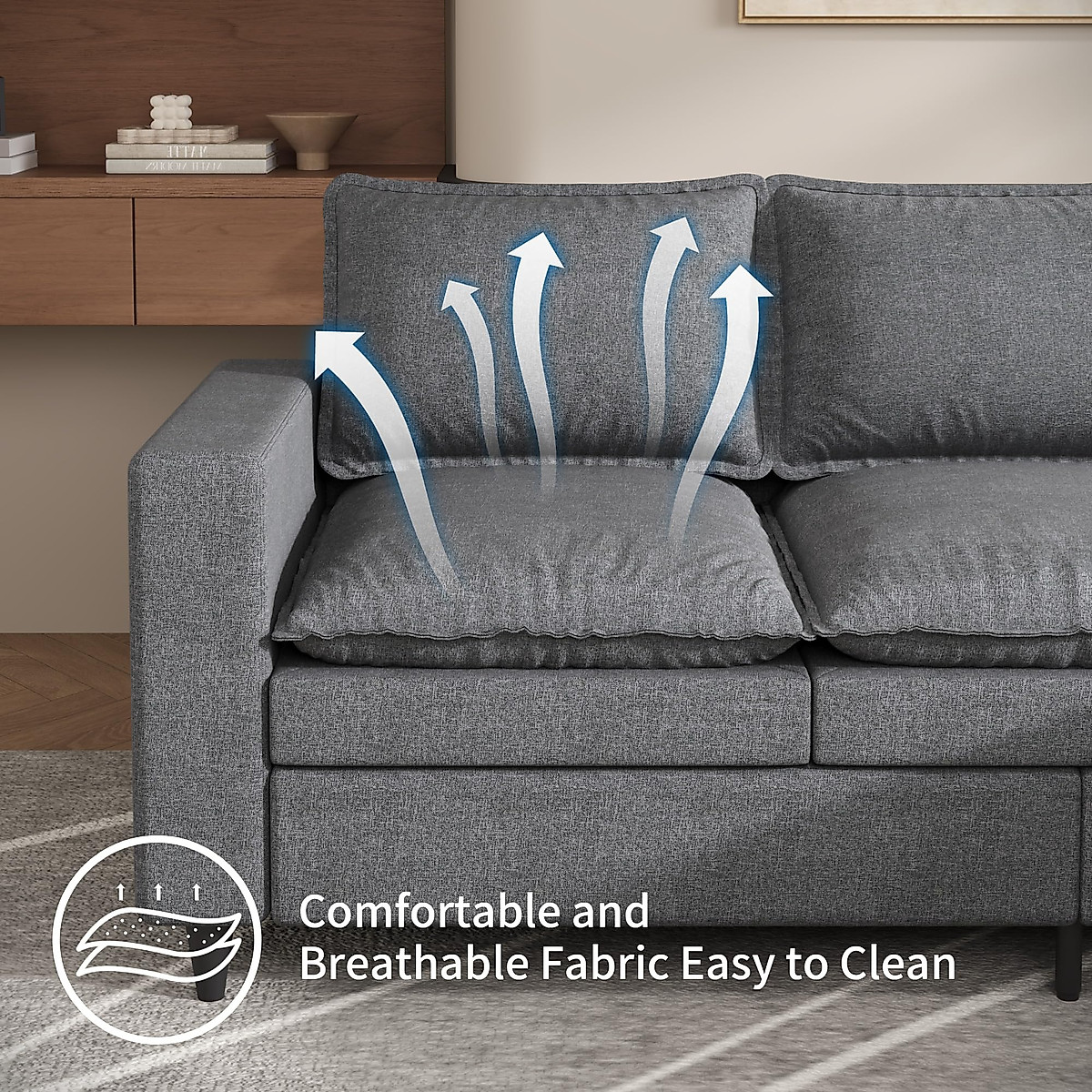 Convertible Sectional Sofa Couch for Living Room, L-Shaped Comfy Cloud Sofa, Removable Storage Ottoman, Small Sofa for Apartment/Living Room (Dark Grey)