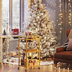 TUTOTAK Bar Cart, Home Bar Serving Cart with 3-Tier Mirrored Shelf, Microwave Cart, Drink Cart, Mobile Kitchen Shelf with Wine Rack, Rolling Beverage Cart, Gold BC01BB033
