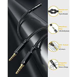 SOLMIMI Headset Splitter Cable for PC 3.5mm Crystal-Nylon Braid 3.5mm Female to Dual 3.5mm TRS Male Headphone Mic Audio Y Splitter Cable CTIA Gaming Headset to PC Adapter - Matte Black 0.3M