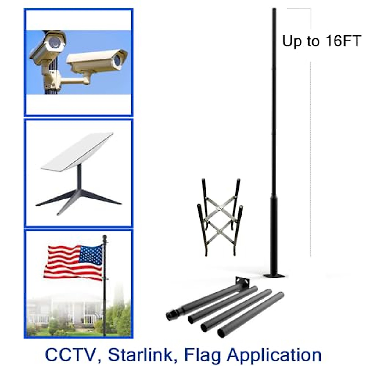 eLEDing 2.28in. 3 in. 3.5 in. Up to10 FT. 13 FT. 16 FT. Black Outdoor Universal Metal Street Light Pole Post w/Base MOUNTING Steel Anchors (13FT)
