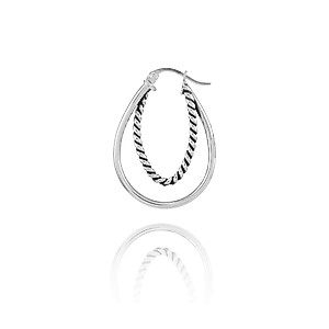 Sterling Silver Oxidized and Polished Rope Double Oval Fashion Hoop Earrings
