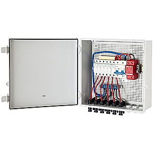 VEVOR PV Combiner Box, 6 String with 15A Rated Current Fuse, 125A Circuit Breaker, Lightning Arreste Connector for On/Off Grid Solar Panel System, IP65 Waterproof, White