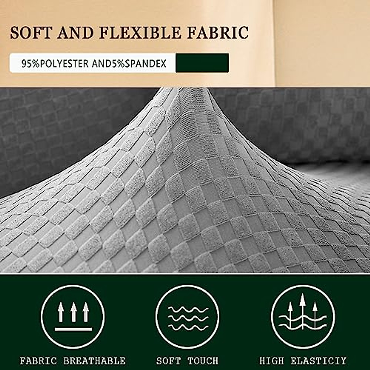 JunJiale Couch Cover 1-Piece Sofa Covers Non Slip Furniture Protector Couch Slipcover for Sofa Soft Stretch Slipcovers (4 Seater, Lake Blue