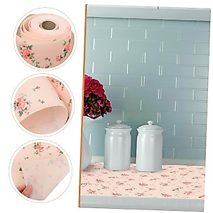 DOITOOL 2 Rolls Waterproof Shelf Liners Kitchen Drawer Mats Anti- Oil Rose Strawberry Printed Cupboard Pad Refrigerator Liners Table Place Mat for Kitchen Cabinet