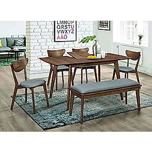 Coaster Furniture Aldredo Mid Century Modern Wood Dining Bench Upholstered Padded Seat Cushion Gray Fabric Walnut 108083