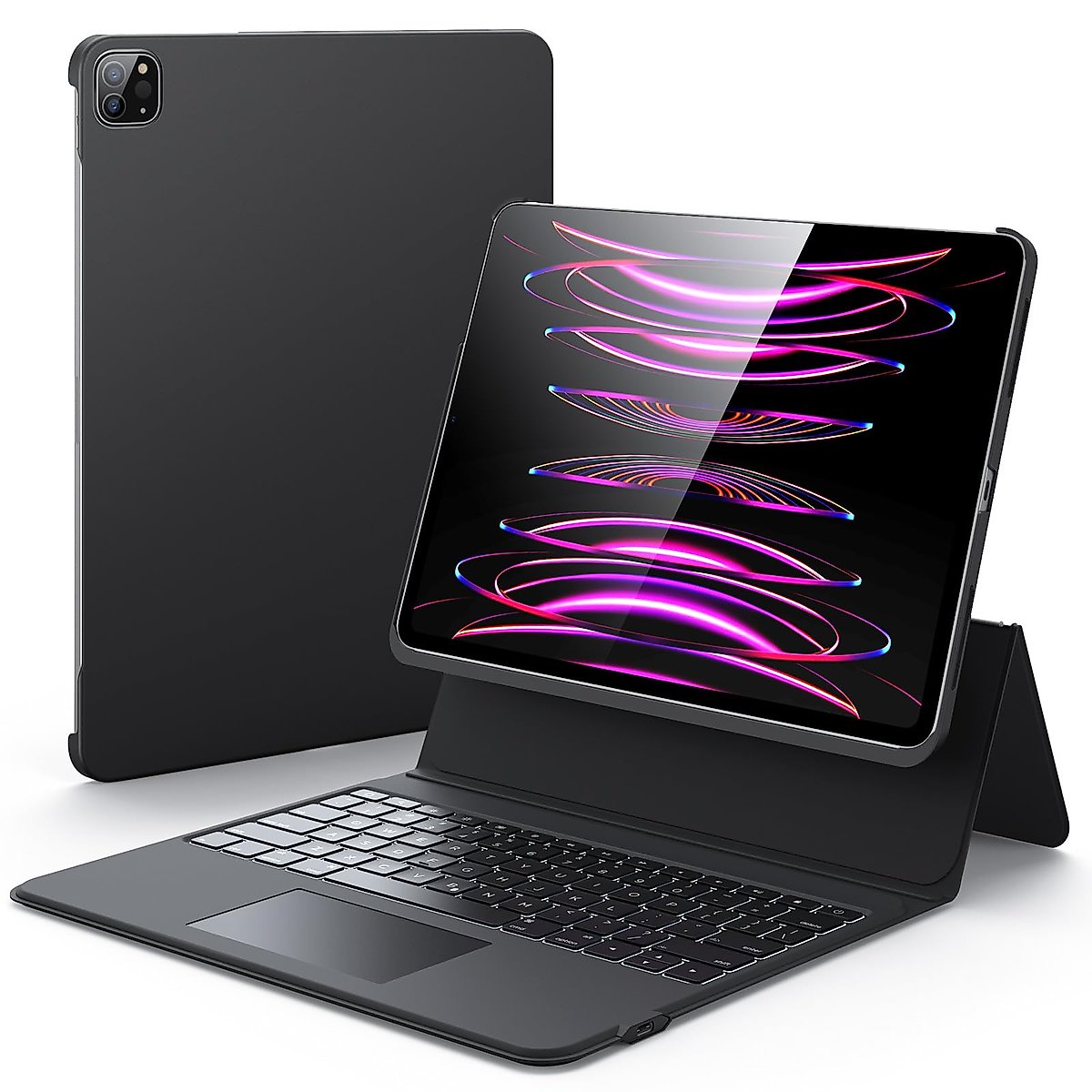 ESR Ascend Keyboard Case, iPad Case with Keyboard Compatible with iPad Pro 12.9 (2022/2021/2020/2018), Magnetic Detachable Case, Fully Adjustable Portrait/Landscape Stand, Black