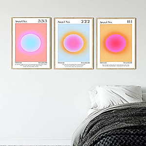 Multicolor Gradient Aura Angel Numbers Poster Sets Inspirational Quotes Room Aesthetic Canvas Wall Abstract Minimalist Art Paintings Y2k Style Room Wall Decor for Bedroom Office (B,3P 12 x 16 in Unframed)