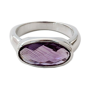 NOVICA Artisan Handmade Amethyst Cocktail Ring Three Carat Sterling Silver Purple Single Stone India Birthstone [crownbezel 0.6 in L x 0.3 in W x 0.2 in H Band Width 2 mm W] ' Purple Crown'