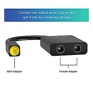VCELINK Optical Cable Splitter Fiber 1 in 2 Out Toslink Splitter, 24K Gold Plated Connectors for CD Player, DVD Player, Digital TV, Receiver, Sound Bar, Amplifier (Black)