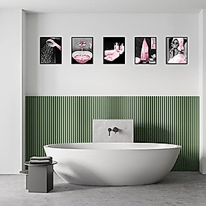 Fashion Wall Art Bathroom Wall Decor Prints Set of 6 Black and White Pink Glam Glitter Canvas Posters Pictures Photos Funny Bathroom Artwork Wall Modern Women for Bathroom (B&W PINK, 8"x10" UNFRAMED)