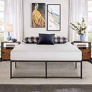 VECELO 14 Inch Bed Frame/No Box Spring Needed/Mattress Foundation/Steel Slat Support Black (Full), Metal Platform A