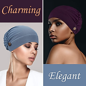Geyoga 10 Pieces Soft Bouffant Caps with Buttons, Gourd-Shape Caps Stretch Bouffant Hats Unisex Stretchy Headband Turban with Ear Loop Holder Buttons Multicolor