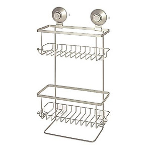 iDesign Everett Metal Push Lock Suction Shower Caddy, Bath Organizer Holds Shampoo, Razors , Conditioner, Soap, 9.1" x 4.53" x 3.63", Satin