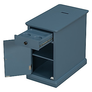 Multifunctional Classic Vintage End Table with USB Ports and 1 Drawer with cup holders, Sofa Side Table Bedside Nightstand Narrow Table for Living Room Bedroom (Antique Navy)