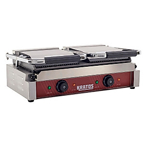 Kratos Commercial Electric Panini Sandwich Grill with Grooved Top and Smooth Bottom Plates, 18.7"x9" Cooking Surface, Commercial Countertop Panini Press, 120V, 3500W (29Y-025)