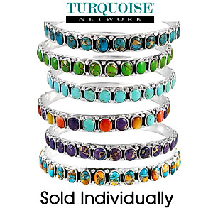 Stackable Turquoise Bangle Bracelet Sterling Silver 925 Genuine Turquoise (Turquoise)
