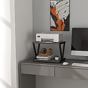 VEDECASA 2 Tier Mobile Printer Stand with Wheels Wooden Desktop Industrial Printer Table Under Desk Office Storage Organization Shelf (Dark Grey)