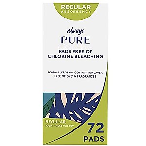 Always Pure Ultra Thin Regular Pads with Wings, 72 Count, Unscented (3 Packs of 24 - 72 Count Total)