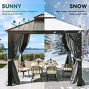 YITAHOME 10x10ft Hardtop Gazebo with Nettings and Curtains, Heavy Duty Double Roof Galvanized Steel Outdoor Combined of Vertical Stripes Roof for Patio, Backyard, Deck, Lawns, Gray