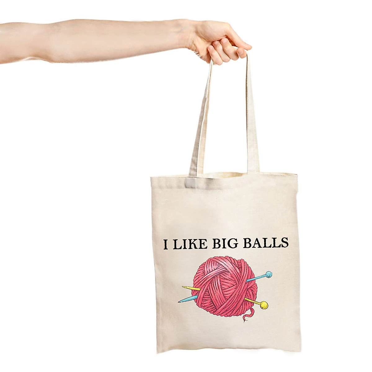 JXGZSO Crochet supplies Bag Knitting Project Bag I Like Big Balls Make Up Bag Funny Knitting Gift For Knitter (i like big balls shopping)