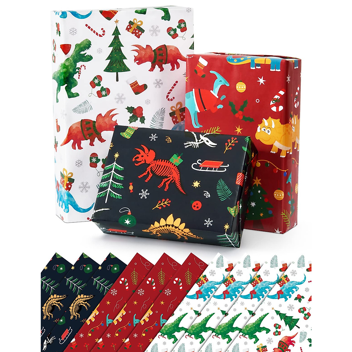 WERNNSAI Dinosaur Wrapping Paper - 10 Sheets Gift Wrapping Paper Dino Wrapping Paper 20'' x 27'' Dino Theme Favor Paper for Kids Boys Birthday Baby Shower Holiday Wrapping Paper Set Green Gift Wrap