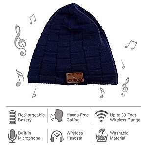 BearsFire Wireless Music Hat Beanie with Bluetooth Headphone Earphone Stereo Speaker Mic Hands-Free, Men Women Winter Warm Thick Skull Cap Outdoor Sport Running Knit Hat for Iphone Android Cell Phones