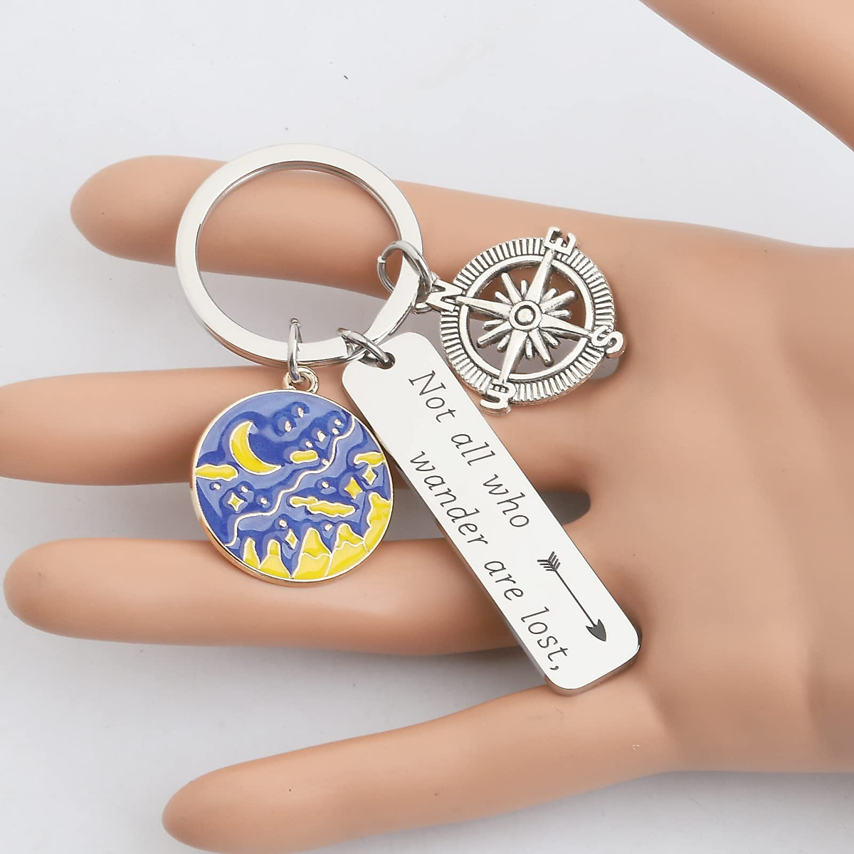 LQRI Not All Those Who Wander are Lost Keychain Traveller Gift Adventurist Gift Wanderlust Gift Compass Key Chain Inspirational Gifts