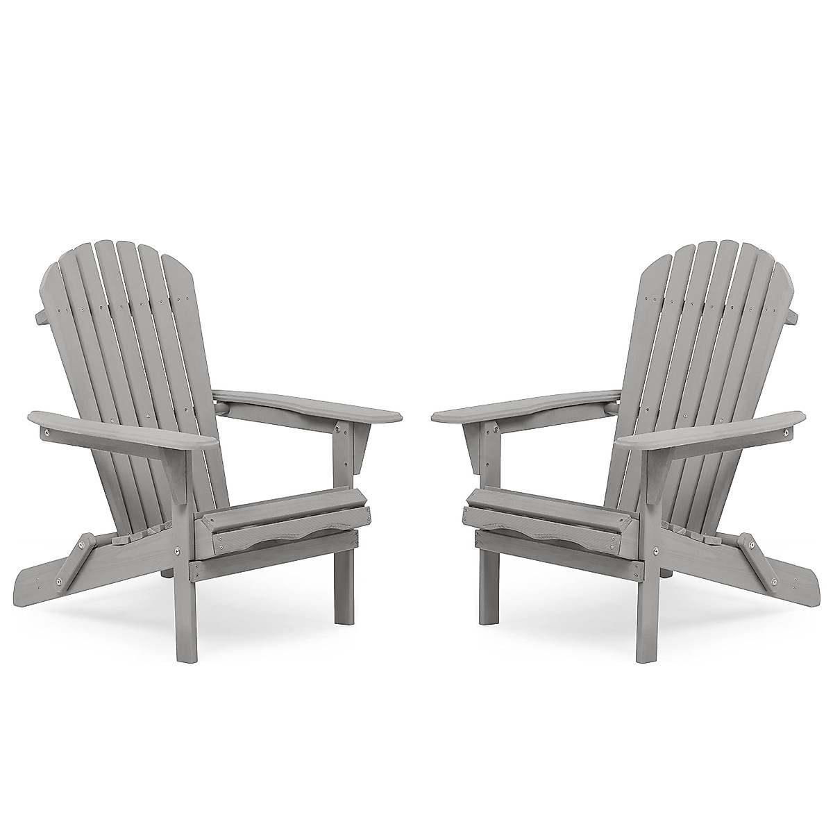 Mederra Wooden Folding Adirondack Chair Set of 2, Half Pre-Assembled Lounge Chair for Outdoor Patio Garden Backyard Deck Pool Beach, Grey