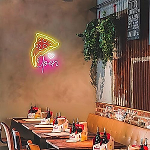 Open Pizza Neon Sign, Food Large LED Neon Lights for Food Track Shop Home Bar Restaurant Wall Decoration, Business Sign, 14.4x20 IN