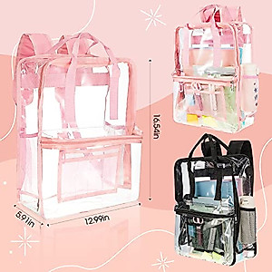 Silkfly 2 Pcs Clear Backpack Stadium Approved Heavy Duty Transparent Bookbag Large Clear Book Bag See Through Backpack Plastic Backpack PVC Backpacks for School Work Women Men, Black and Pink