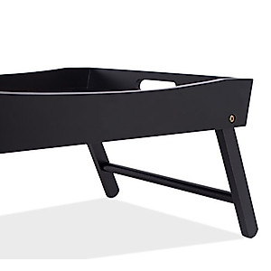 BIRDROCK HOME Wood Bed Tray with Folding Legs - Work from Home - Wide Breakfast Serving Tray Lap Desk with Sides and Handles - Black