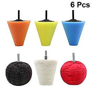 6PCS Drill Buffing Sponge Pads Buffing Wheel for Drill Foam Polisher Buffer Pad Sponge Ball Polishing Cone for Automotive Car Vehicle Wheels Hub Care