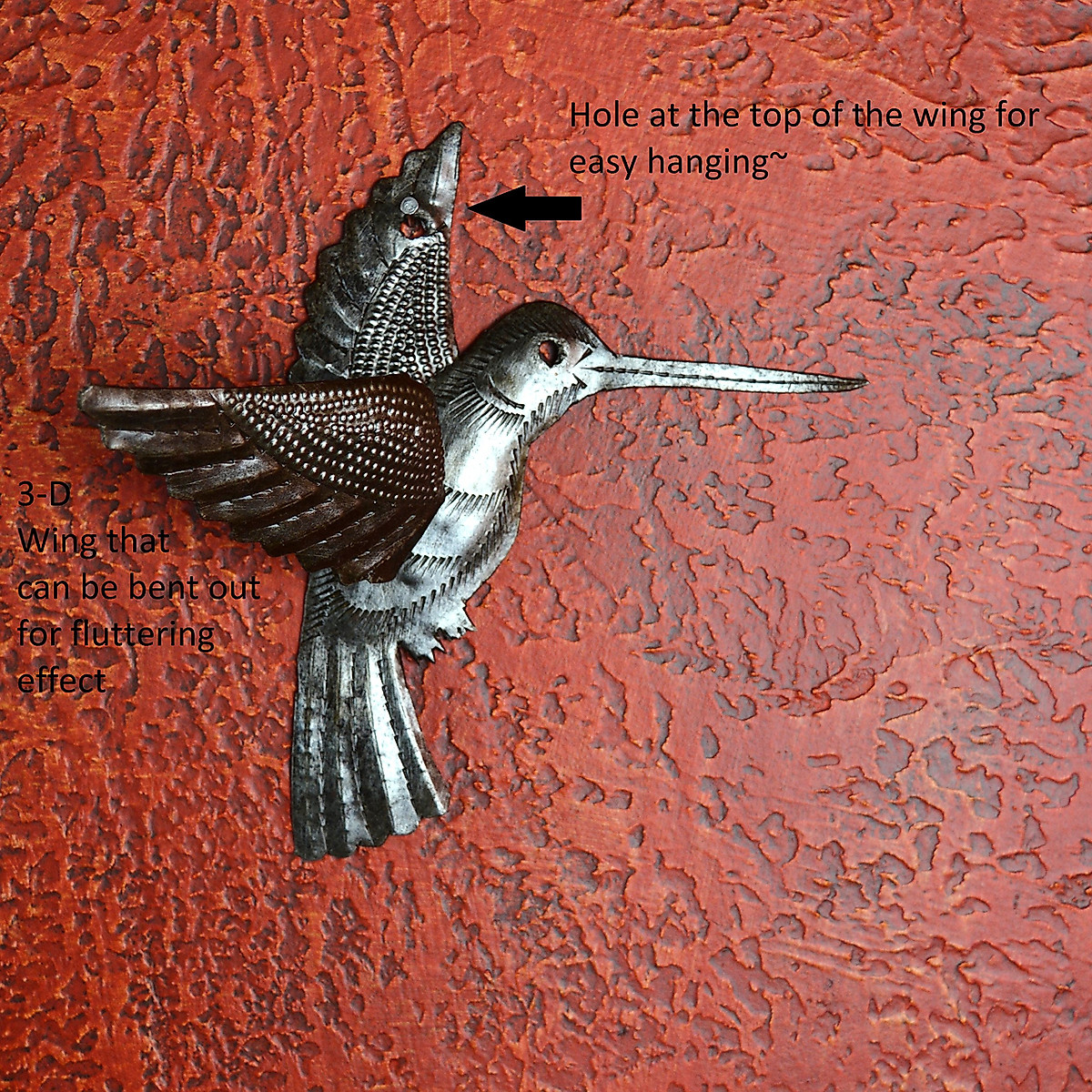 Hummingbirds, Set of 2, Nature Inspired Small Wall Hanging Ornamental Birds, Fall Garden Home Decorations, Good Luck Accent Plaques, Handmade in Haiti 6 x 5.5 Inches