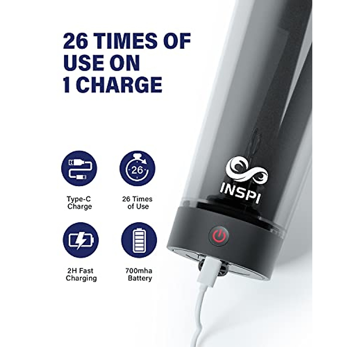 INSPI Blender Bottles, Electric Protein Shaker Bottle 28 oz Made with Tritan, USB Rechargeable Mixer Cup with BPA Free for Milk Coffee Shakes, Black