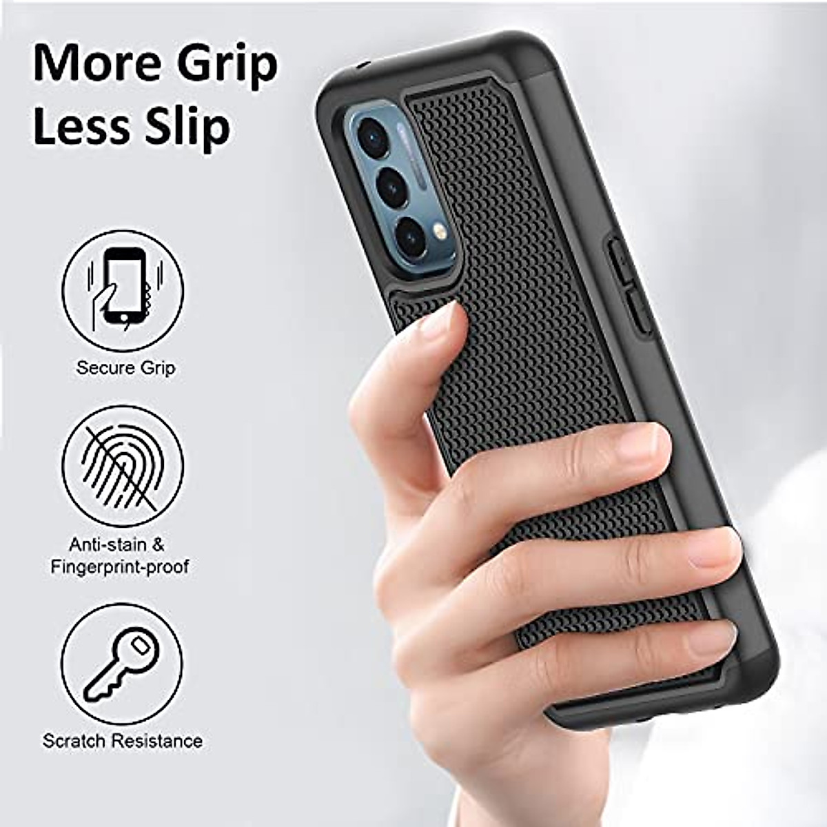 for OnePlus Nord N200 5G Case: Heavy Duty Shockproof Protective Phone Case [2 Tempered Glass Screen Protector] Anti-Slip Textured Hard Cover + Soft Silicone Rubber Bumper, Military Armor Case - Black