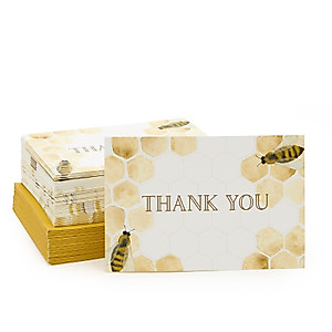 Pipilo Press 48 Pack Bee Thank you Cards Bulk, Bumblebee Honeycomb Design with Yellow Envelopes for Baby Shower, Birthdays (4x6 In)