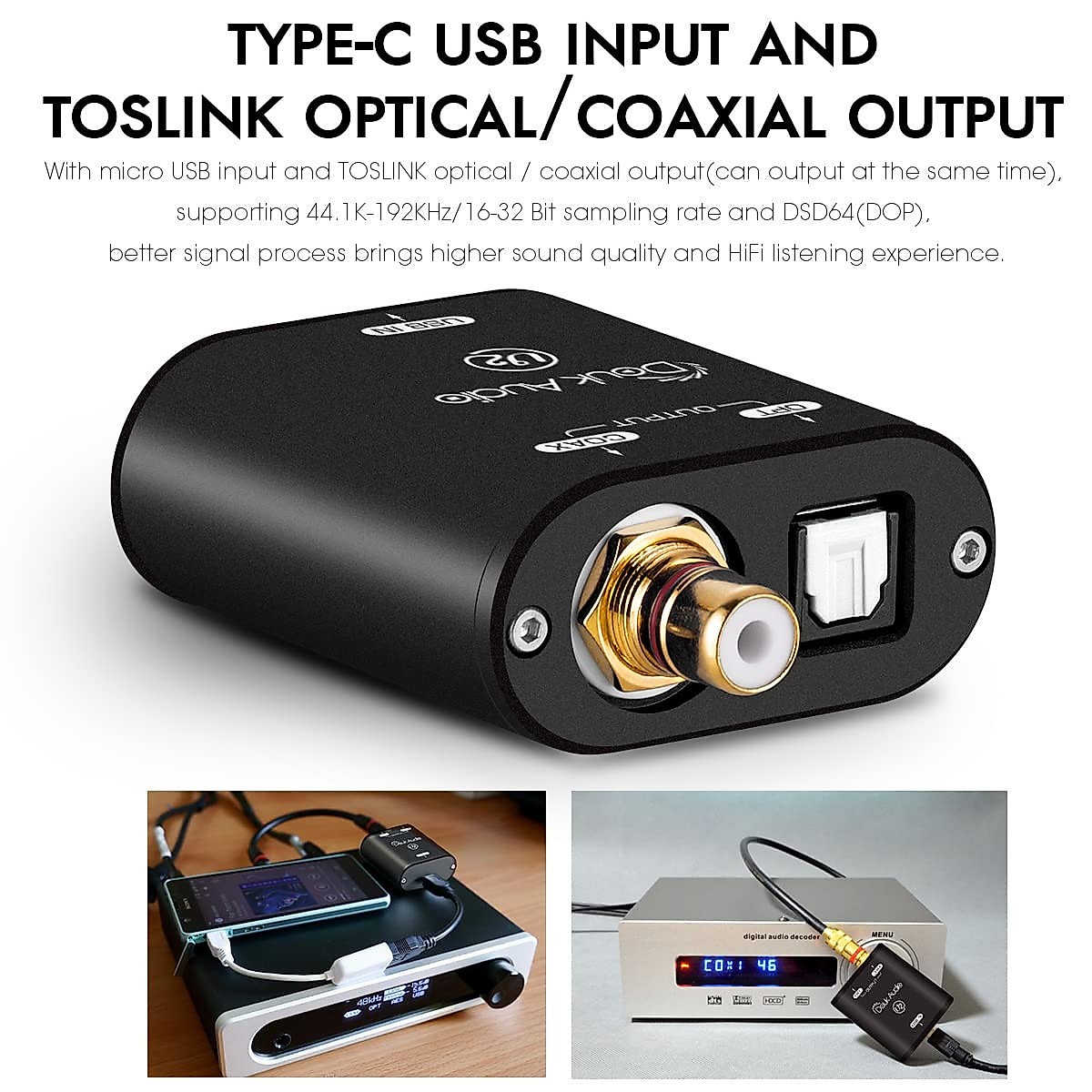 Douk Audio U2 XMOS XU208 Digital Interface, USB to TOSLINK Coaxial/Optical Audio Adapter, for DAC/Preamp/Amplifier, Support PCM & DSD64 (Upgrade Version)