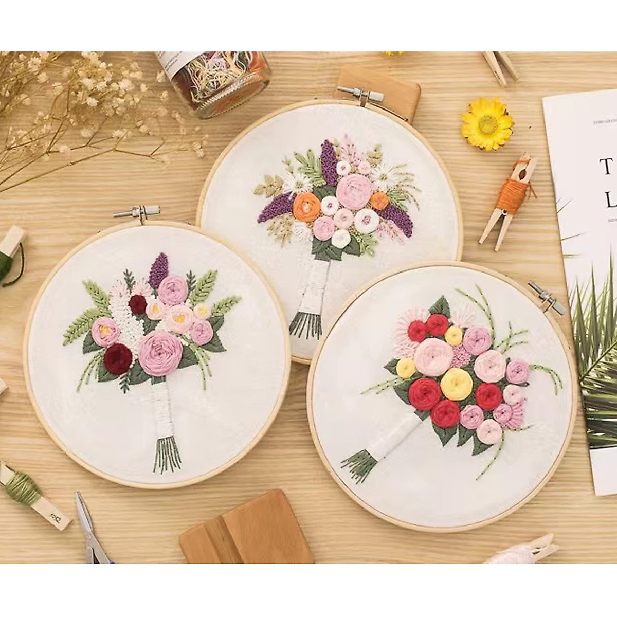 Expression Tees Embroidery Kit for Beginners & Adults - Easy Hand Embroidery Set with Cross Stitch Kits, Beginner Friendly DIY Craft, All-Inclusive Starter Kit Floral Bouquet Designs (#8 Bouquet)