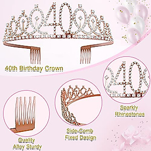 Gaciban 40th Birthday Decorations Women, 40th Birthday Sash and Tiara Crown, Cake Toppers, Birthday Candles, Napkins Sett, Happy 40th Birthday Gifts for Women (Rose Gold)